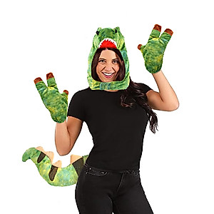 Roicaholy Dinosaur Tail Hat and Paw Gloves Set, Dragon Crocodile Costume Accessories Halloween Dress Up Cosplay Dino Theme Party Favor