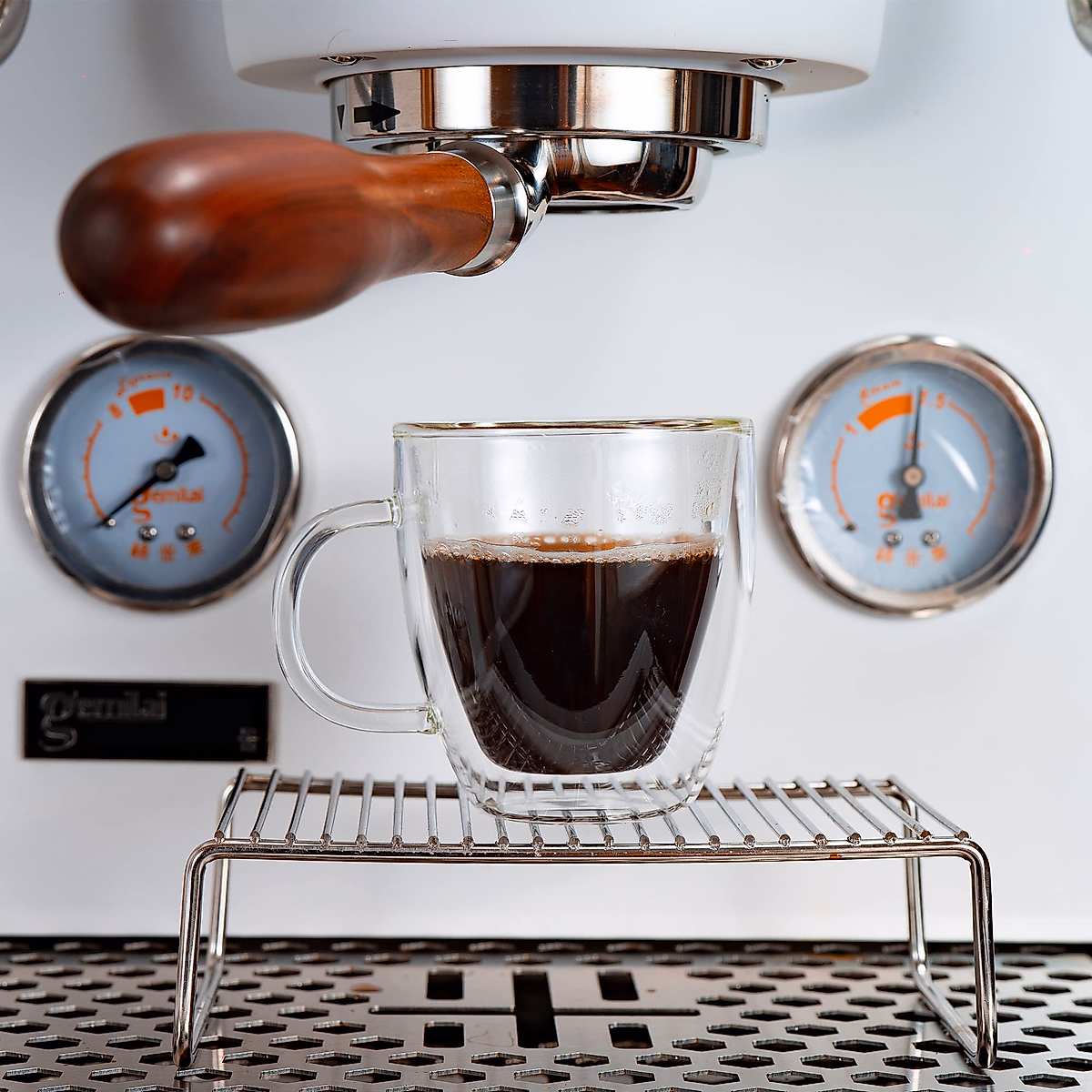 YUNCANG 5.5 oz Espresso Mugs (Set of 4), Double Wall Glass Coffee Cups with Handle Insulated Glasses Espresso Mugs