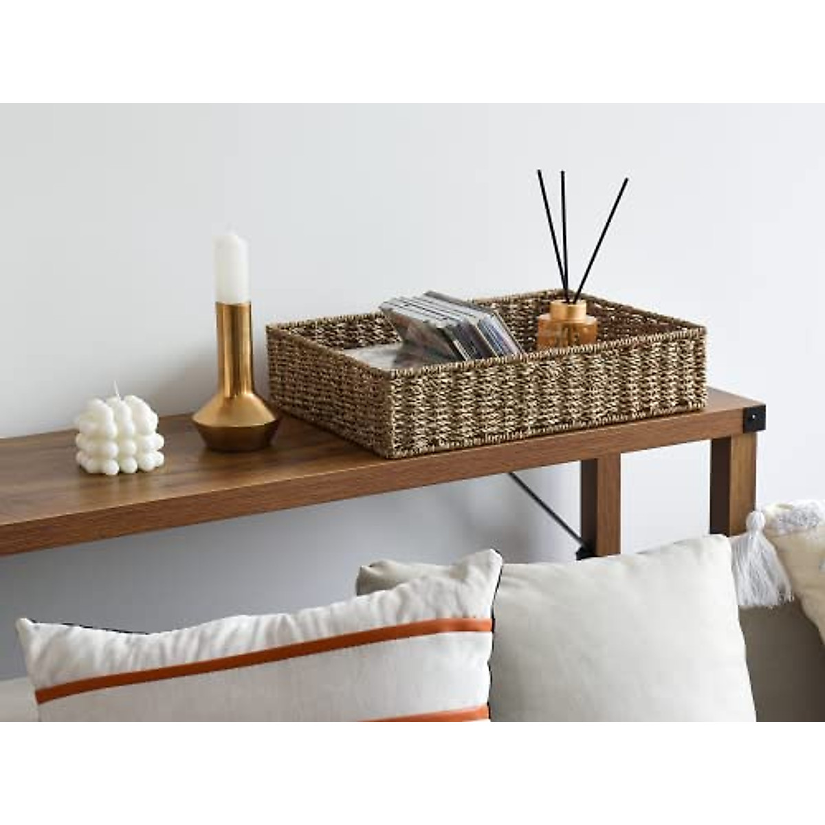 StorageWorks Large Storage Baskets, Seagrass Baskets for Shelves, Handwoven Wicker Baskets for Organizing, Toilet Paper Basket, Natural, 2 Pack