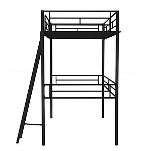 Lifeand Sturdy Twin Size Metal Loft Bed with Built-in Ladder and Guardrails for Space-Saving Solution in Kids' and Teens' Rooms,Black