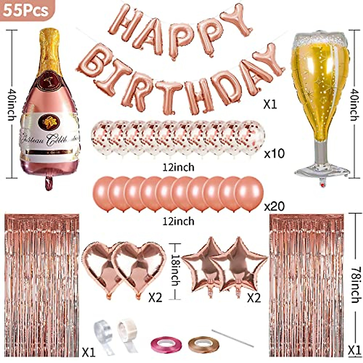 BBeitoo Rose Gold Birthday Party Decorations Set 12inch Rose Gold Confetti Balloon 30th 40th 50th 60th Birthday Balloons for Women