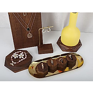 GemeShou 6pcs Wood Jewelry Ring Storage organizers, Hexagon Retail ring display slot stand, Small walnut Jewelry ring holder tray for Girl Woman Room Decoration【Walnut - Hexagon 6pcs】