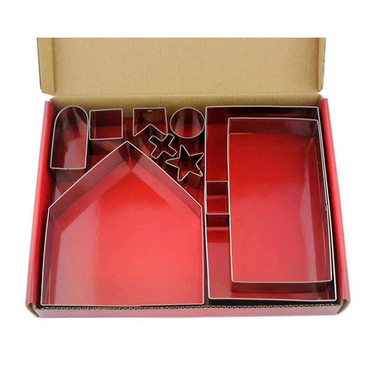 (Set of 10) 3D Cookie Cutter Set for Gingerbread Houses, Christmas Cookie Cutters for Kids, Gift Box Packaging