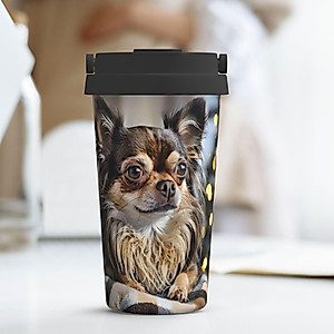 Kingnoyi Long-Haired Chihuahua Insulated Coffee Mug - Travel Friendly, High Capacity 500ml With Retractable Handle