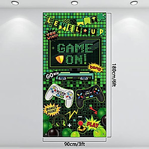 Video Game Party Decoration Video Gaming Photo Door Backdrop Game On Boys Birthday Photo Banner Gamer Room Decor for Game Fans Video Gamer Party Decoration Supplies, 6 x 3 Feet