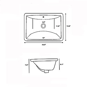 Friho 18.5''x13.8''x7.9'' Modern Sleek Rectangular Undermount Vanity Sink Porcelain Ceramic Lavatory Bathroom Sink, White with Overflow