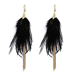 Badu Black Earrings Long Tassel Feather Gold Drop Jewelry Holiday Gift Handmade Jewelry Accessories (Gold Black)