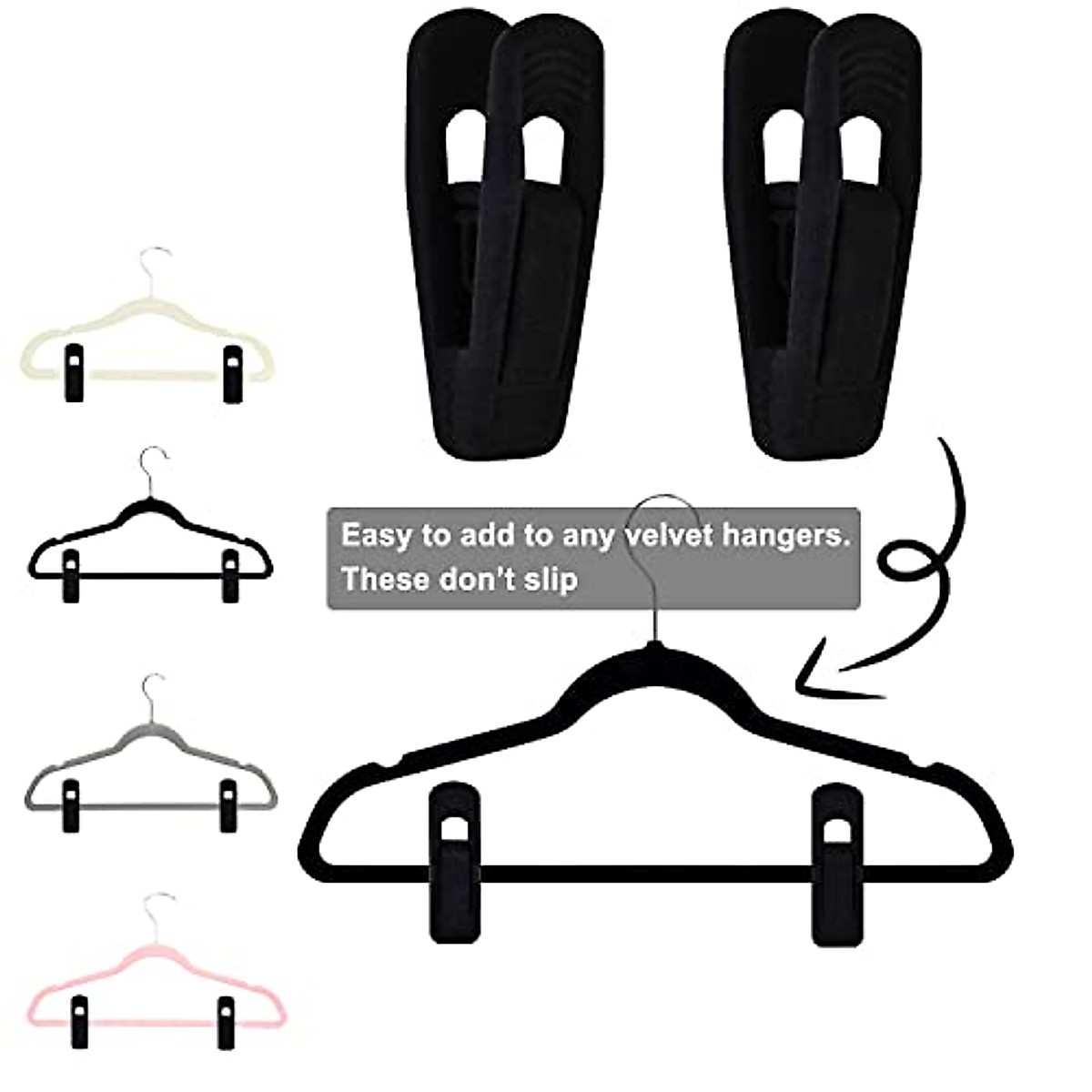 TOFIIGREM Black Velvet Hangers Clips 40 PCS, Pants Hangers Velvet Clips Easily Add to Velvet Hanger, Skirt Suit Pants Clothes Velvet Hangers, Baby Kids Hangers Clips