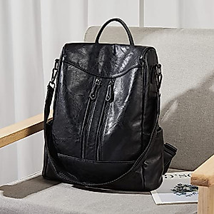 FOXLOVER Anti Theft Backpack Purse for Women Convertible Ladies Travel College Fashion Casual Shoulder Bag (Black)