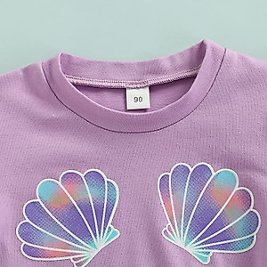 Toddler Kid Baby Girls Outfits Fly Sleeve Shell Crop Tops T-Shirt Mermaid Flared Pants Summer Birthday Clothes 1-6T (Purple, 3-4T)