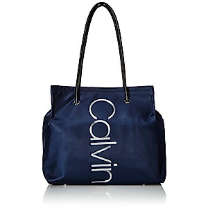 Calvin Klein Mallory Nylon North/South Vertical Branding Tote, Navy
