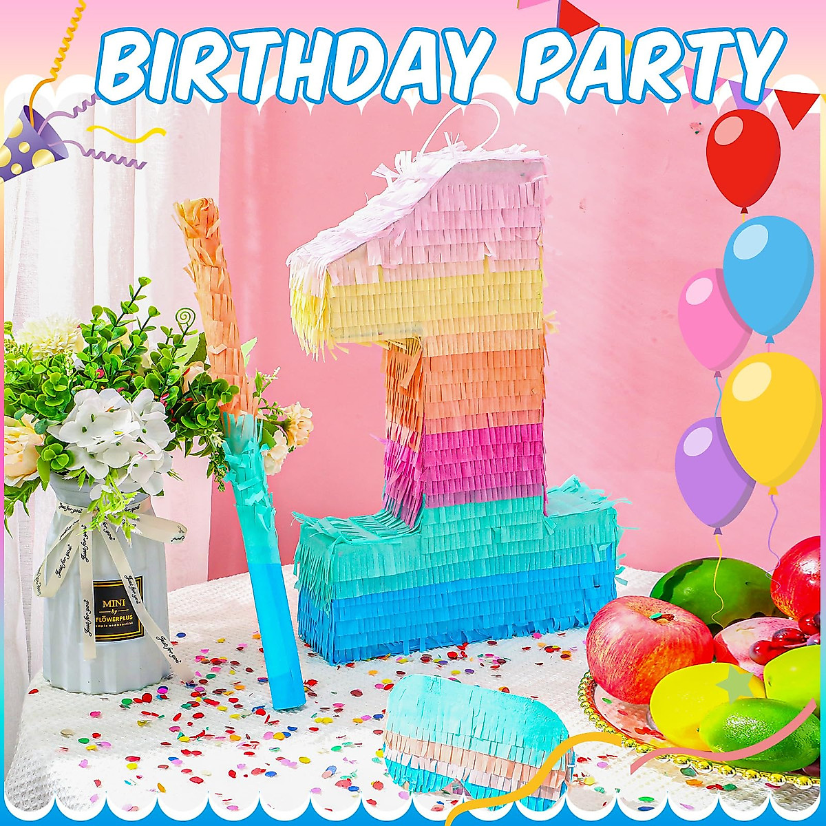 Jenaai 16 Inch Number Piñata Kids Birthday Party Macaron Piñata with Blindfold Stick and Confetti for Unicorn Birthday Wedding Baby Shower Decor(Number 1)