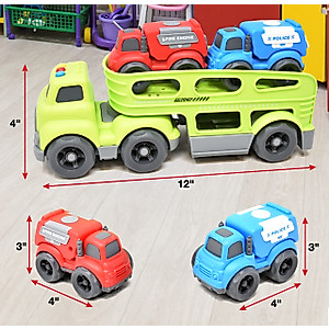 Number 1 In Service Car Toys for Boys Toddler 3 in 1 Carrier Transport Truck for Kids Vehicle Toy for Age 2 3 4 5 6 Year Old Boy, Truck & Cars with Lights & Sounds Police Car Fire Car Vehicle Playset