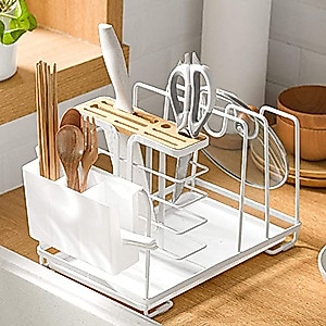 Sifanhao Expandable Pot Rack Organizer Shelf Expandable Cookware Organizer Baking Pan Organizer Kitchen Pot Lid Rack Organizer (White)