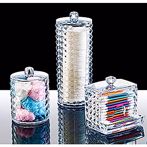 Bremen Home 3 Pack Bathroom Makeup Organizer Set, Diamond Design Acrylic Plastic Cotton Ball, Cotton Pad and Q Tip Holder-Vanity Organizer-Storage Containers