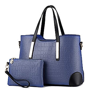 MILIMIEYIK Ladies Leather Bag,2pcs Large Capacity Working Cosmetic Handbag Shoulder Messenger Coin Purse Wallet Phone Clutch Dark Blue