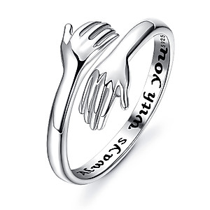 YADOCA 925 Sterling Silver Hug Ring for Women Adjustable Hugging Hands Open Love Promise Friendship Ring Always With You