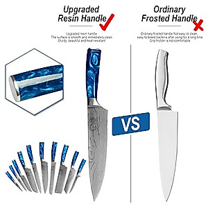 XYJ Authentic Since1986,Professional Knife Sets for Master Chefs,Knife Set with Bag,Case, Scissors,Culinary Kitchen Butcher Knives,Cooking Cutting,Damascus Laser Pattern (Blue)