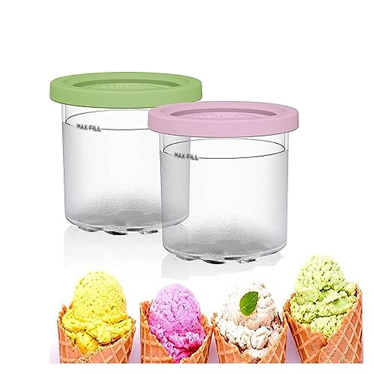 EVANEM 2/4/6PCS Creami Deluxe Pints, for Ninja Creami Deluxe Containers,16 OZ Ice Cream Container Airtight,Reusable Compatible NC301 NC300 NC299AMZ Series Ice Cream Maker,Pink+Green-6PCS