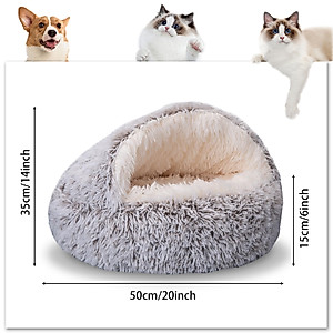 GOSALISU Cat Beds for Indoor Cats, Round Hooded Calming Bed for Small Dogs, Cozy Warming Plush Cat Bed Cave, Anti-Slip Machine Washable Puppy Pet Beds 20inch