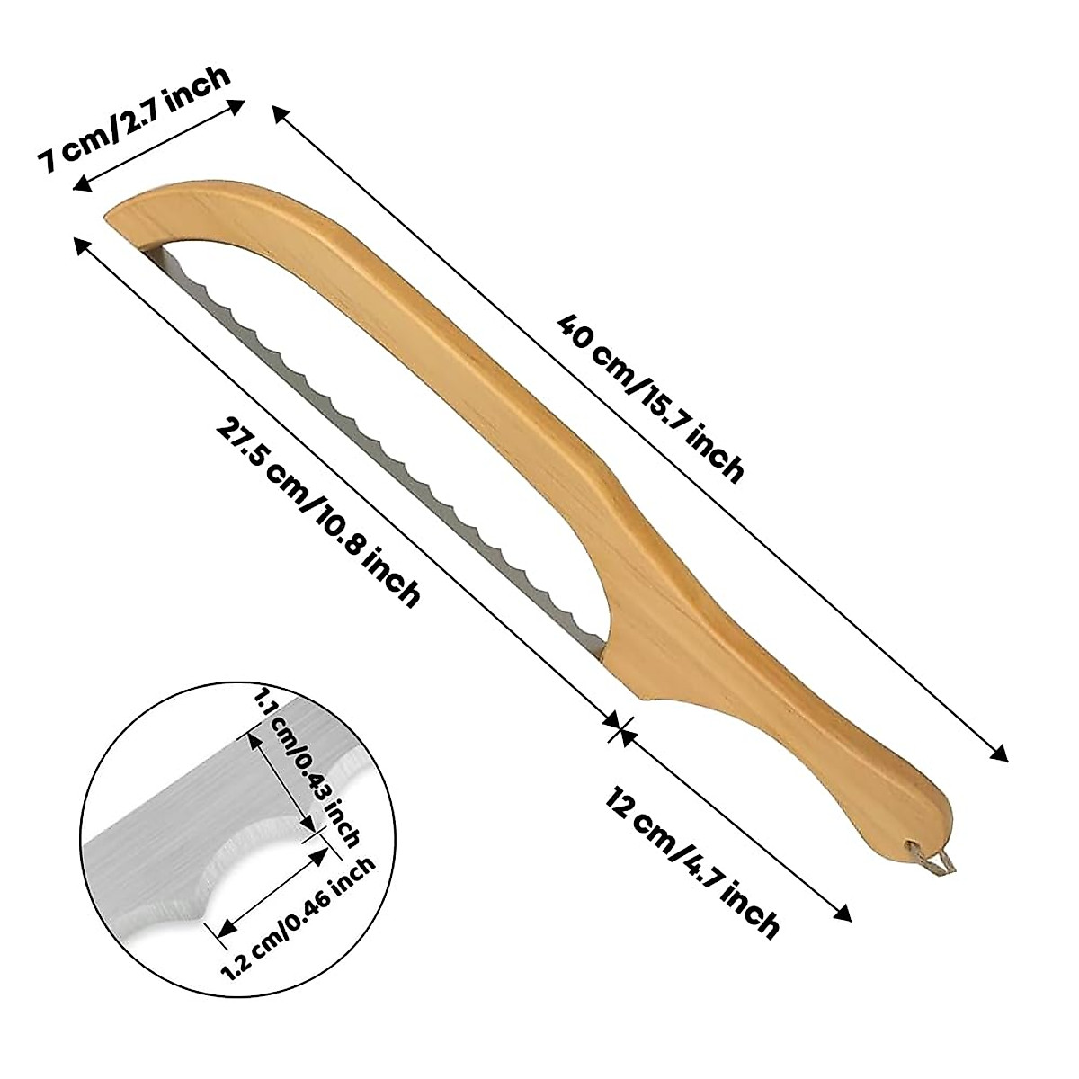 Bread Bow Knife with Wooden Handle, Serrated Blade Bread Slicer for Homemade Bread, 304 Stainless Steel Sourdough Bread Knife, Sourdough Bread Baking Supplies with Butter Spreader, 15 Inch