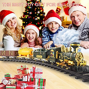 Train Set for Christmas Tree, Updated Large Remote Control Electric Train Toy for Boys Girls w/Smokes, Lights & Sound, Railway Kits w/Steam Locomotive Engine, for 2 3 4 5 6 7 8+ Year Old Kids