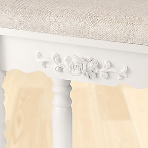 URFORESTIC Vanity Stool, Modern Makeup Dressing Stool with Concave Seat Surface,Capacity 300lb, Easy Assembly (White)