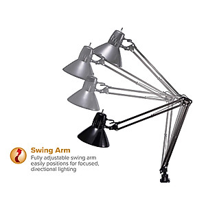 Bostitch Office VLF100 LED Swing Arm Desk Lamp with Clamp Mount, 36" Reach, Includes LED Bulb,Black