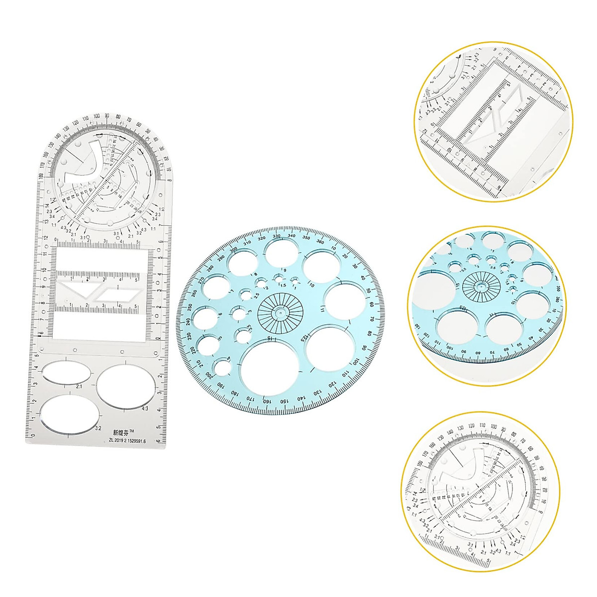 MAGICLULU 1 Set Drawing Ruler Clear Measuring Mathematics Measuring Ruler Clear Graphic Design Ruler Mathematics Measuring Circle Scale Ruler Plastic Multifunction Student Tape Measure