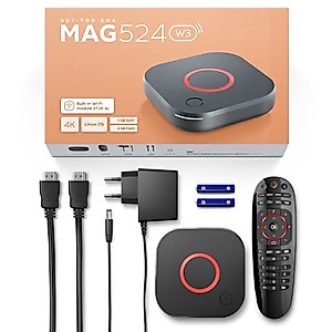 Raxxio Set-top Box Compatible with MAG524w3 Linux 4.9, Amlogic S905X2, 4K 60fps, 1 GB DDR3 RAM, 4 GB Flash Memory, Dual-Band 2.4G/5G 2T2R ac WiFi, USB 2.0 and 3.0 with HDMI Cable and Remote Control