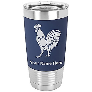 LaserGram 20oz Vacuum Insulated Tumbler Mug, Rooster, Personalized Engraving Included (Silicone Grip, Navy Blue)