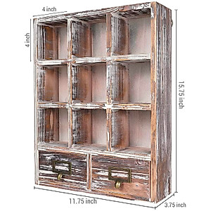 MyGift Wood Shadow Box Shelf, Rustic Brown Wooden Table Top Display Organizer with 2 Pull Out Drawers for Home, Office Decor