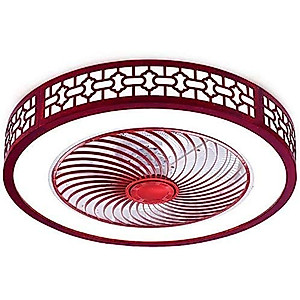 TFCFL 22 Inches Brown Red Ceiling Fan with Light Remote Control 2-Color Lighting Modes LED Ceiling Chandelier Solid Wood Invisible Acrylic Blades Semi Flush Mount Low Profile Fan
