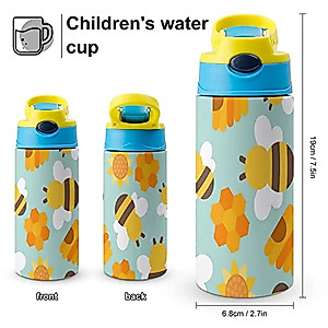 Thermos Cup 500Ml Bee Flower Insulated Water Bottle With Straw For Sports And Travel 7.5x2.7 in