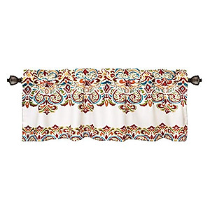 Lush Decor Clara Valance Paisley Damask Print Bohemian Style Single Curtain, 52"W x 18"L, Turquiose & Tangerine