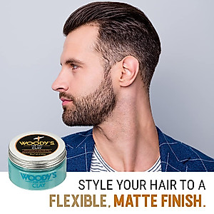 Woody's Premium Matte Finish Clay for Men, Firm & Flexible Hold, Sculpt, Define & Texturize, 3.4 Oz