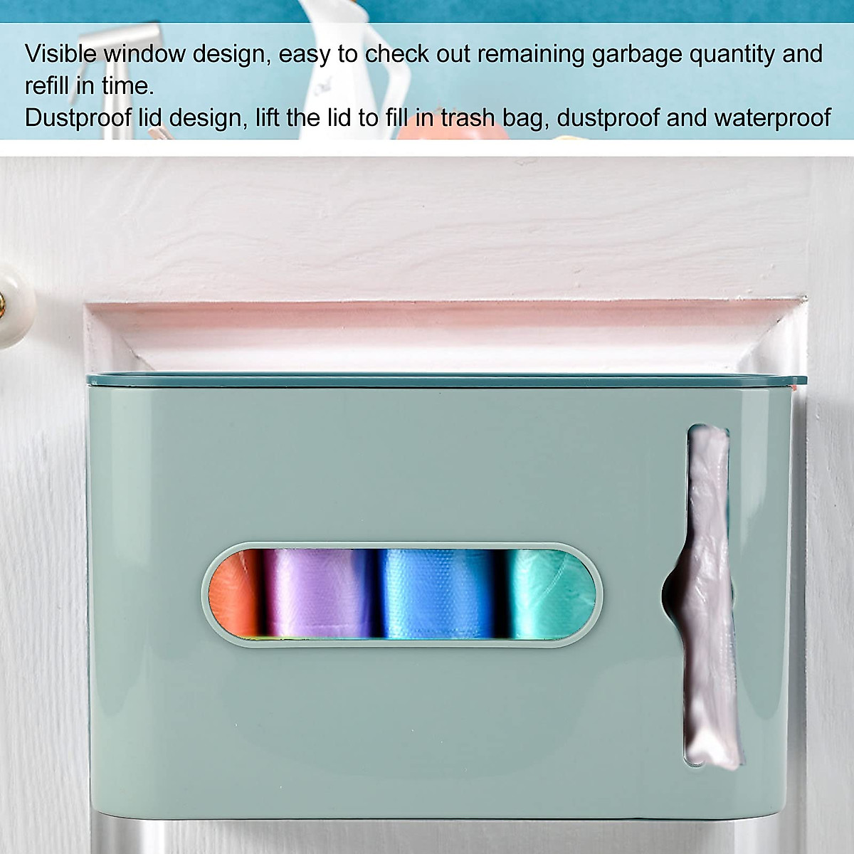 Extra Large Trash Bag Dispenser Roll Holder,Wall Mount Kitchen Cabinet Organizer Storage Box Holder,Grocery Bag Dispenser Large Capacity Dustproof Lid Plastic Bag Organizer for Kitchen Bedroom(gr