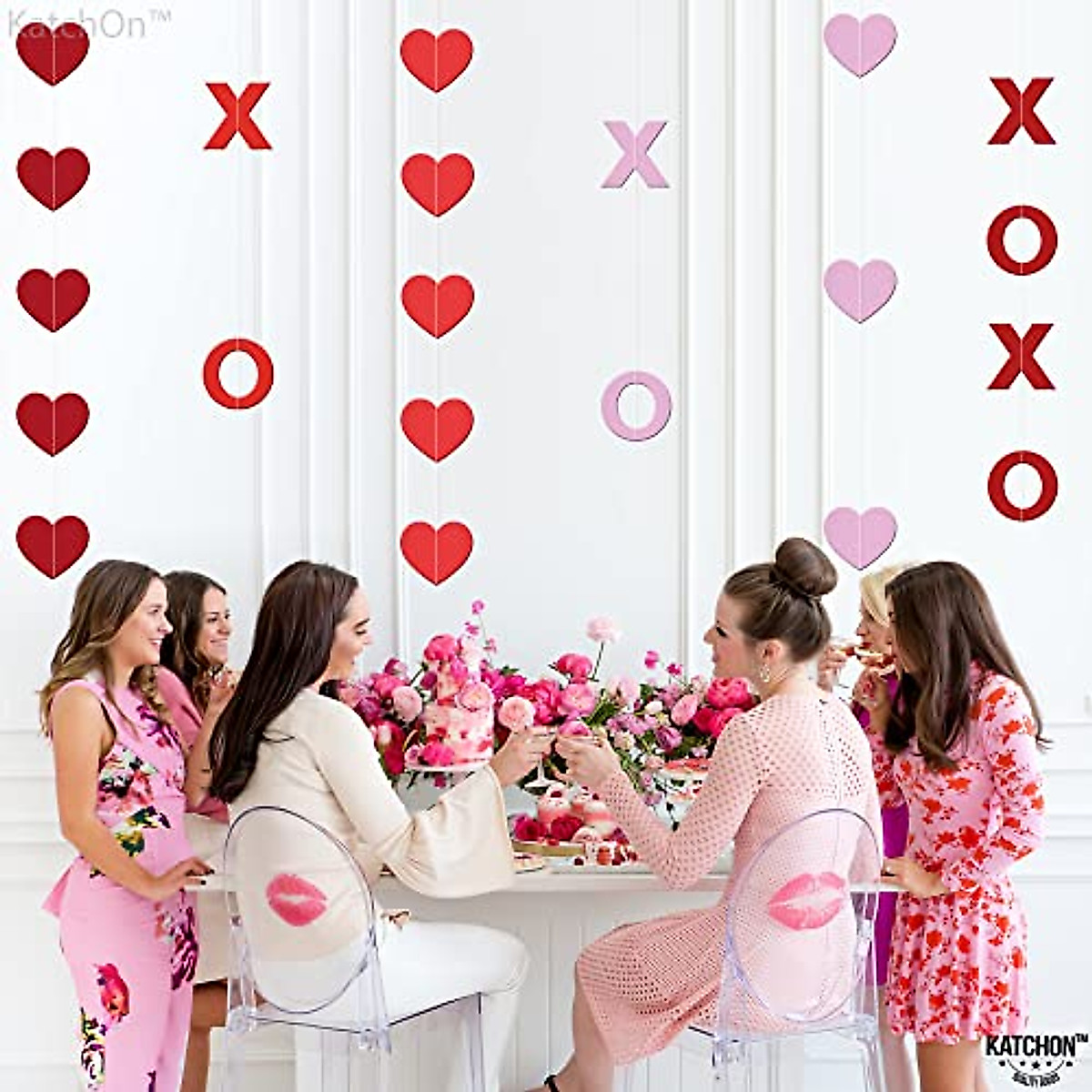 XOXO and Hanging Heart Valentine Garland – 6 String, No DIY | Felt Heart Garland for Galentines Day Decorations | XOXO Garland, Valentines Day Decor | Valentine Felt Garland, Valentines Decorations