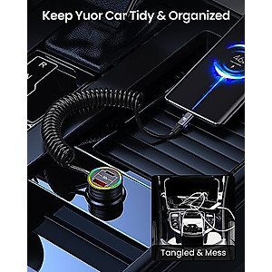 USB C Car Charger, 60W Super Fast Car Charger PD & QC 3.0 with 30W Type C Coiled Cable, Car Phone Charger for iPhone 15 Series/Samsung Galaxy S23-S21/iPhone 14-8/Google Pixel/LG/Android/iPad/MacBook