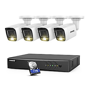 ANNKE 8CH 3K Lite AI DVR with Human/Vehicle Detection, H.265+ Surveillance Security Camera System with Audio and 4pcs 1080P Security Cameras with Dual Light, IP67, Color Night Vision, 1TB Hard Drive