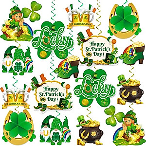 St Patricks Day Decorations Hanging Swirls 32 Pieces Green Lucky Irish Shamrock Clover Leprechaun Horseshoe Swirls Ceiling Decor for Saint Patrick Party Lucky Day Home Party Favors Supplies