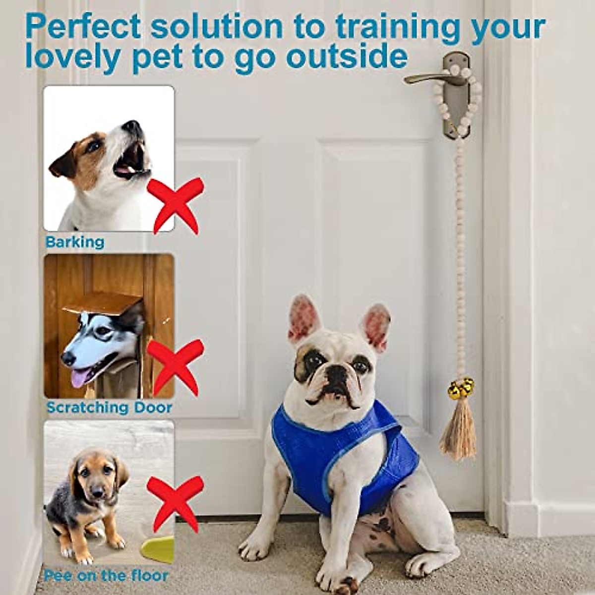 JAKI Dog Doorbell for Potty Training and Door Knob, 30.7inch Adjustable Hanging Bells for Dogs to Ring to Go Outside Sliding Door, Puppy Housetraining Door Bell (1PK, Rustic Gold)
