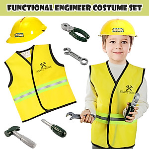 Cocojeci Boys Dress up Trunk Costumes Set,15pcs Pretend Role Play Set Fireman, Police, Construction Worker Costume with Accessories for Kids Ages 3-7