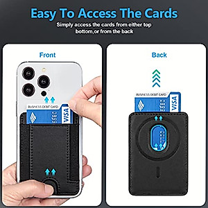 Magnetic Card Holder Leather Wallet, Credit Card Holder Wallet with MagSafe for iPhone 14/14 Plus/14 Pro/14 Pro Max and 13/12 Series Magsafe Wallet, Max Fit 7 Cards, RFID Blocking, Compact Size