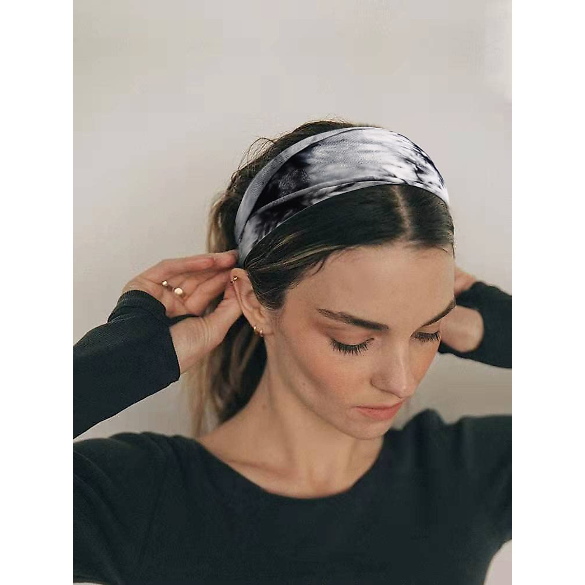 Huachi Headbands for Women Athletic Sweat Bands Tie Dye, Boho Head Bands for Workout Running Yoga Sports, Wide Turban Head Wrap for Thick Fine Hair Fashion Summer Hair Accessories, 6 Pack