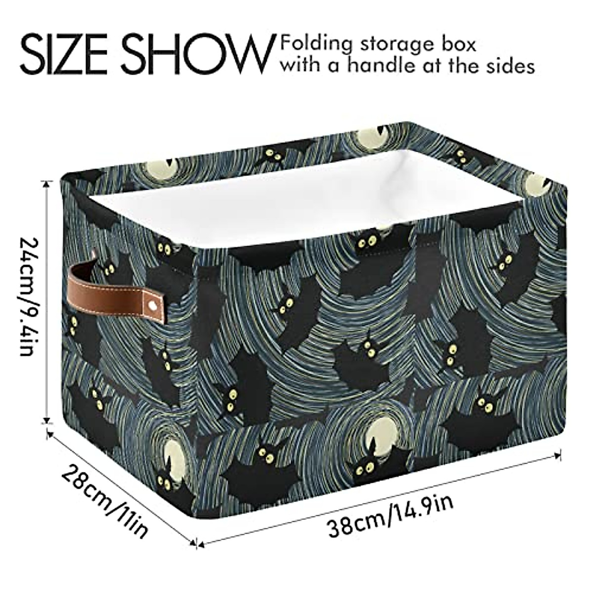 xigua Halloween Bat Black Large Storage Basket Square Foldable Canvas Laundry Baskets Bin Waterproof Inner Layer with Sturdy Handles for Kids Toy Nursery Blanket Clothes 2Pack