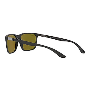 Ray-Ban RB4385 Liteforce Rectangular Sunglasses, Matte Black/Green Mirrored Blue Polarized, 58 mm