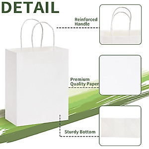 Moretoes White Paper Bags with Handles 110pcs, 8x4x10 Inch Bags, Medium Sizes Gift Bags for Small Business Shopping Retail Birthday Wedding Sacks, Party Favor Bags