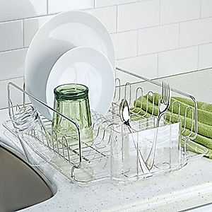 iDesign Forma Stainless Steel Sink Dish Drainer Rack with Tray Kitchen Drying Rack for Drying Glasses, Silverware, Bowls, Plates, Clear