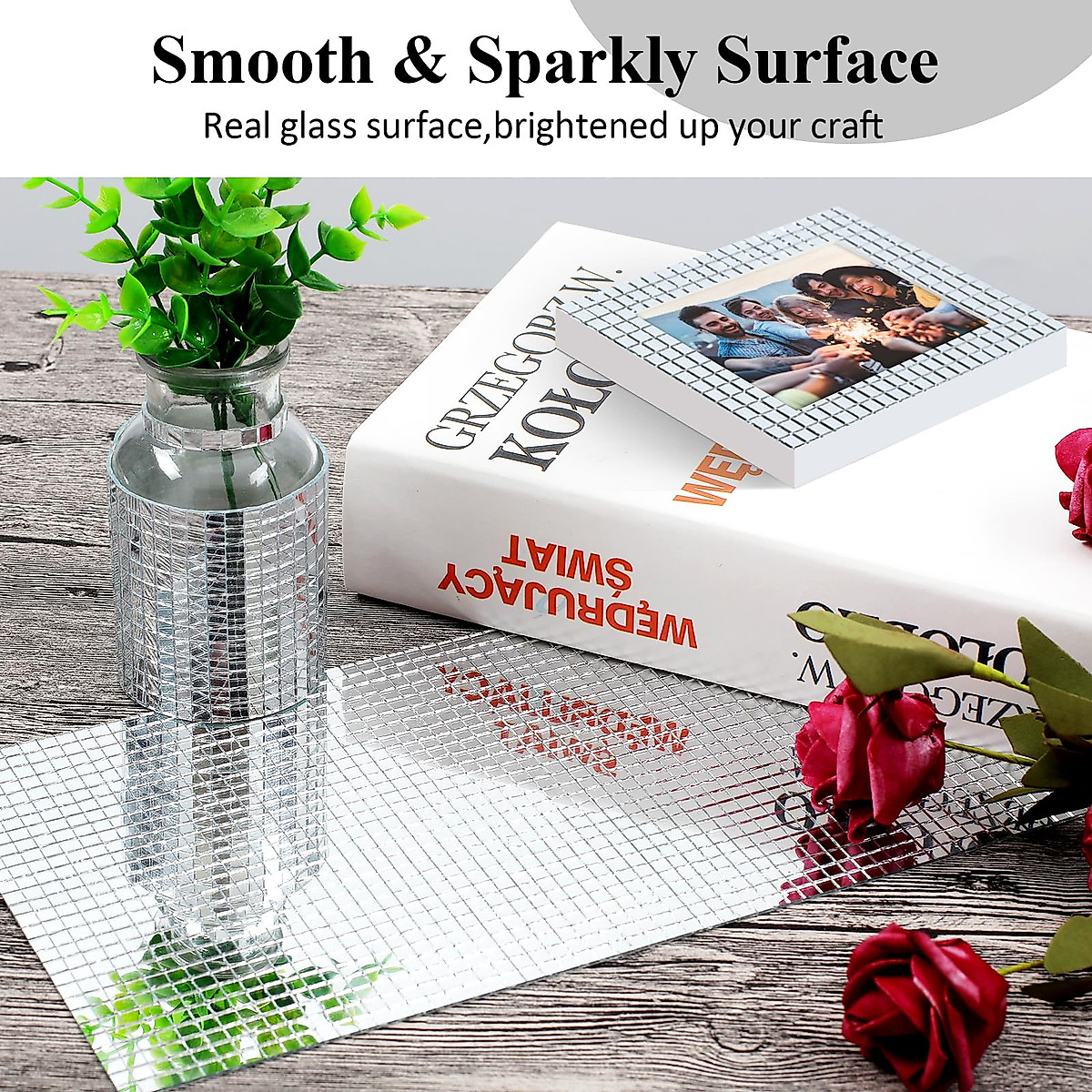 Mirror Tiles Self Adhesive, 5100 Pieces Mosaic Tiles Sheet, Disco Ball Tiles Stickers, Square Mosaic Mirror Pieces, Small Glass Mirror Strips for Crafts(Silver, 5×5mm)